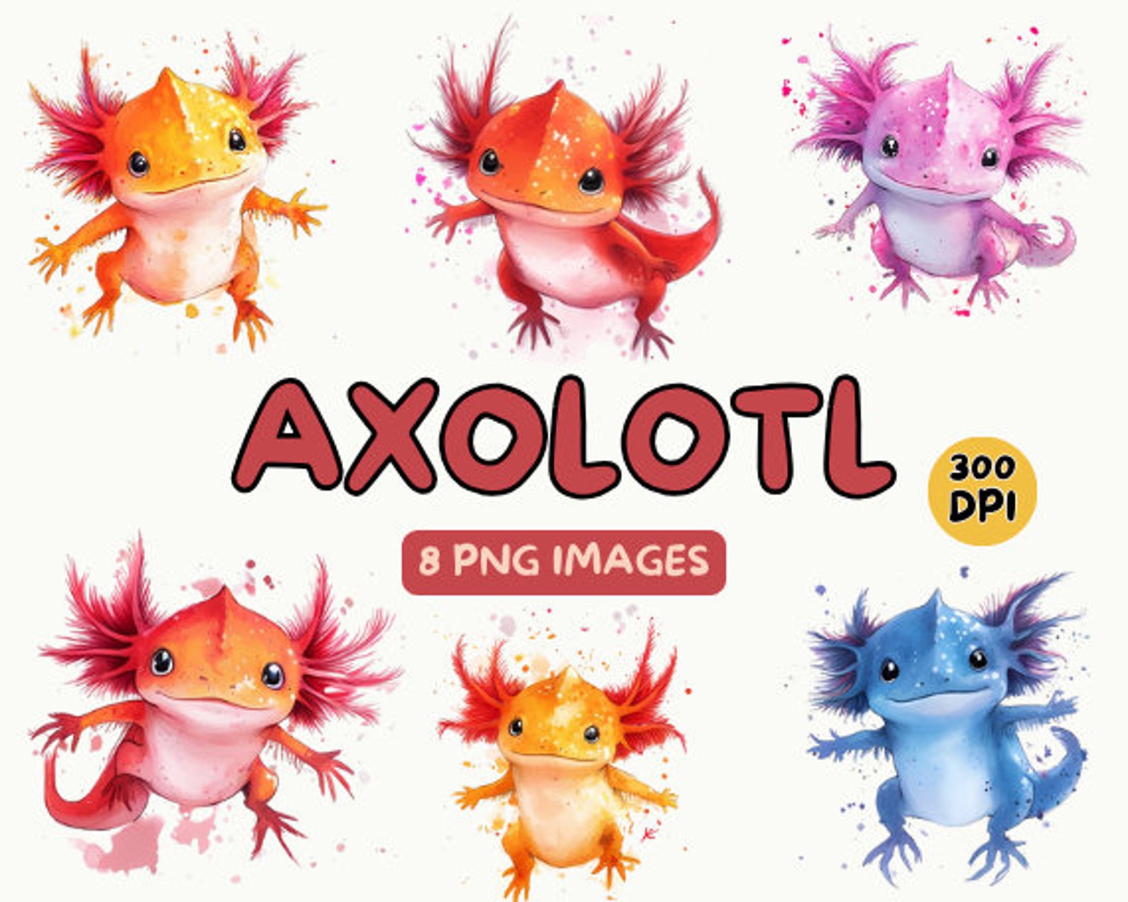 Watercolor Axololts Clipart Bundle Axololts PNG Clipart Colorful ...