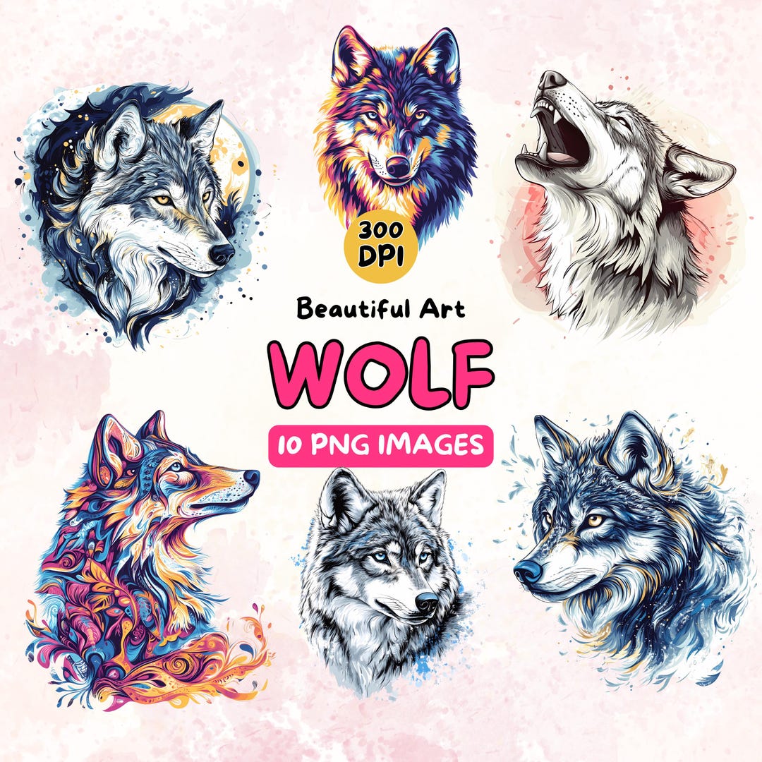 Wolf Art Design Digital Download, Wolf PNG, Wolf Clip Art, 300 DPI ...