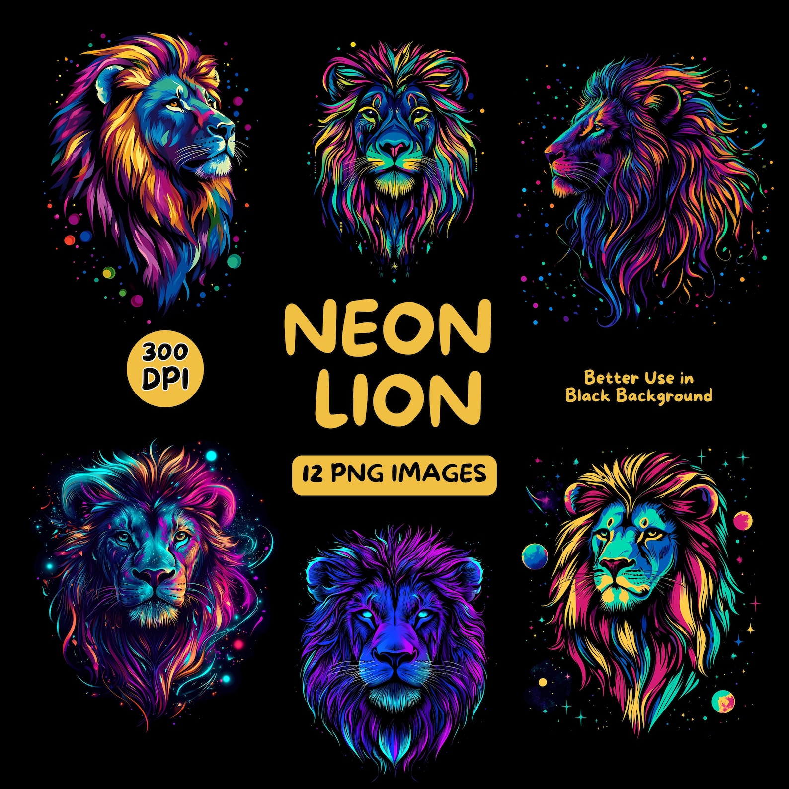 Neon Lion Digital Art - Neon Lion PNG - Neon Lion Clipart - Colorful ...