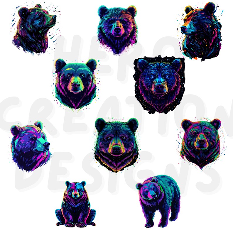 Neon Bear Digital Art Neon Bear PNG Neon Bear Clipart Colorful Bear ...