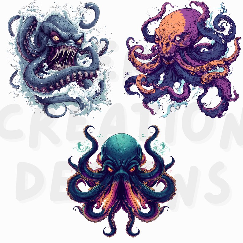 Kraken Art Design Digital Download, Kraken PNG, Monster Clip Art, 300 DPI, Commercial Use Kraken ...