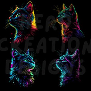 Neon Cat Digital Art - Neon Cat PNG - Neon Cat Clipart - Colorful Cat ...