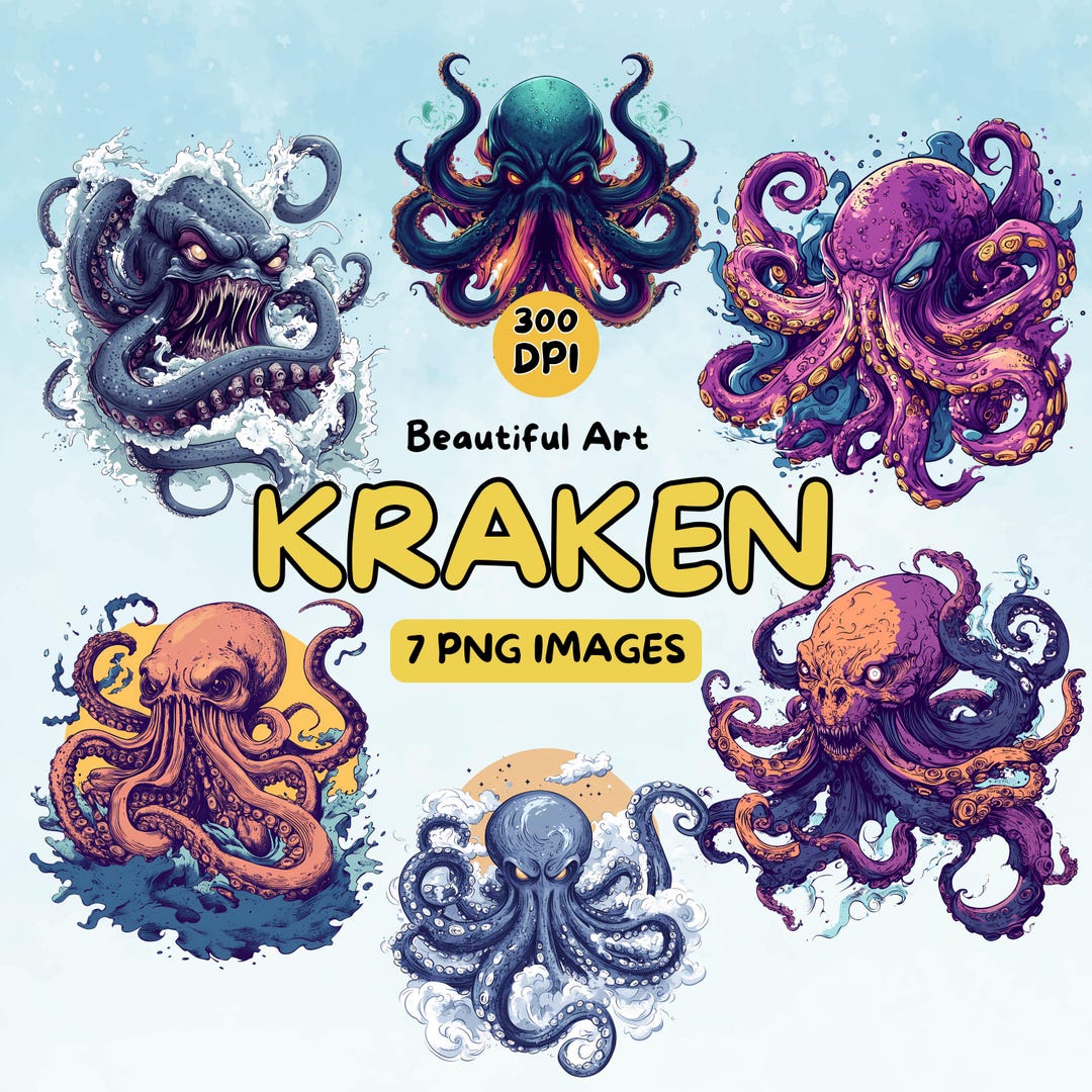 Kraken Art Design Digital Download, Kraken PNG, Monster Clip Art, 300 ...