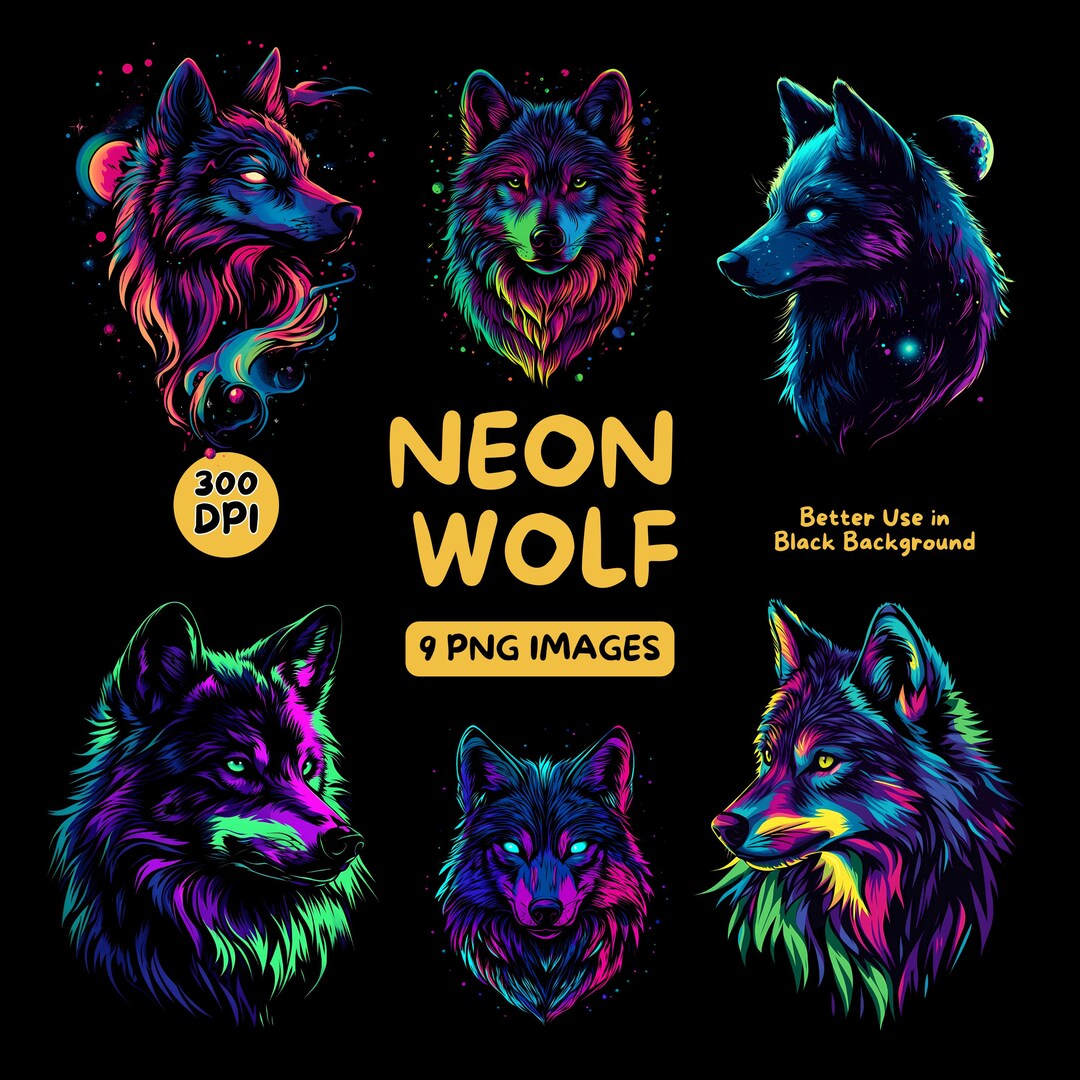 Neon Wolf Digital Art - Neon Wolf PNG - Neon Wolf Clipart - Colorful ...