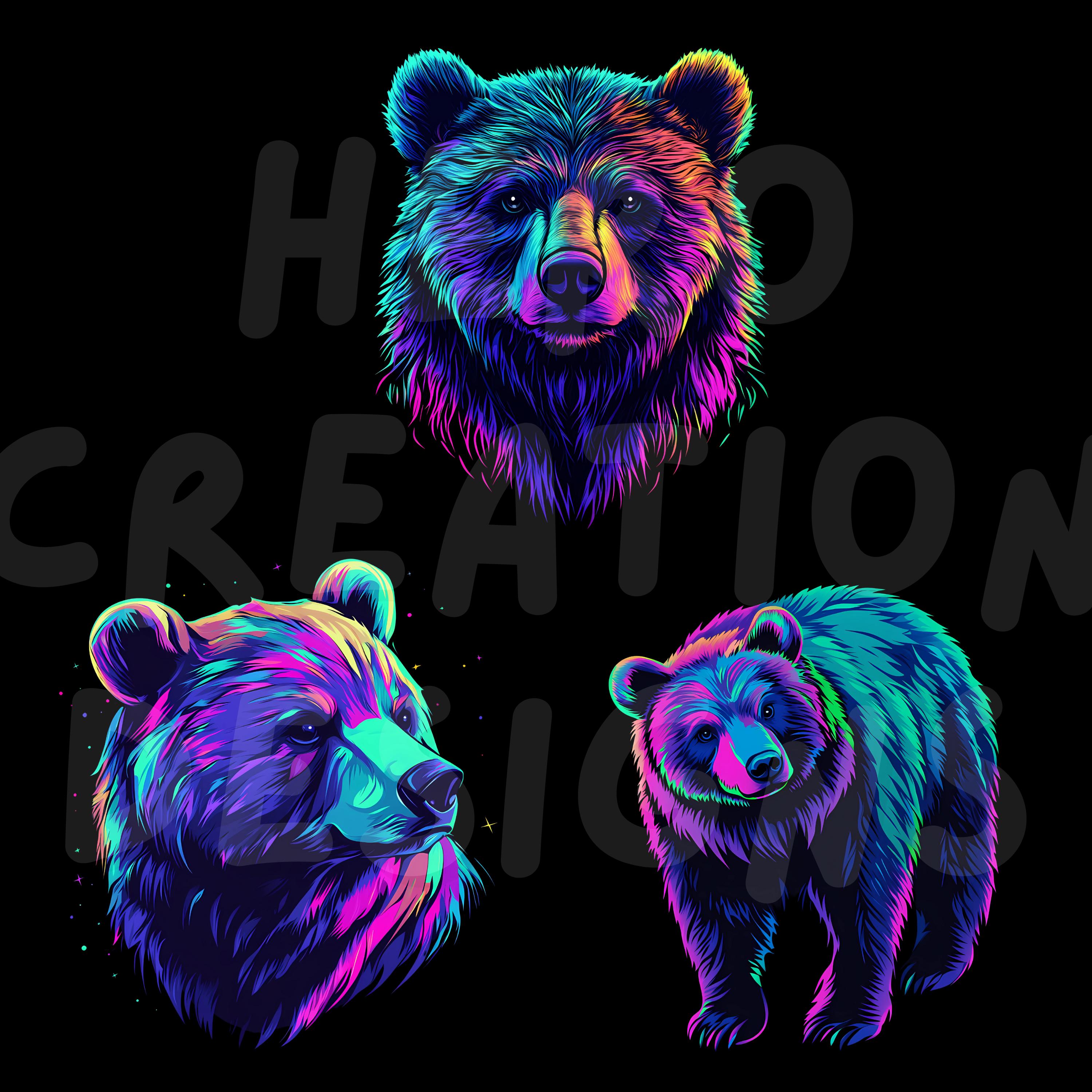Neon Bear Digital Art - Neon Bear PNG - Neon Bear Clipart - Colorful ...