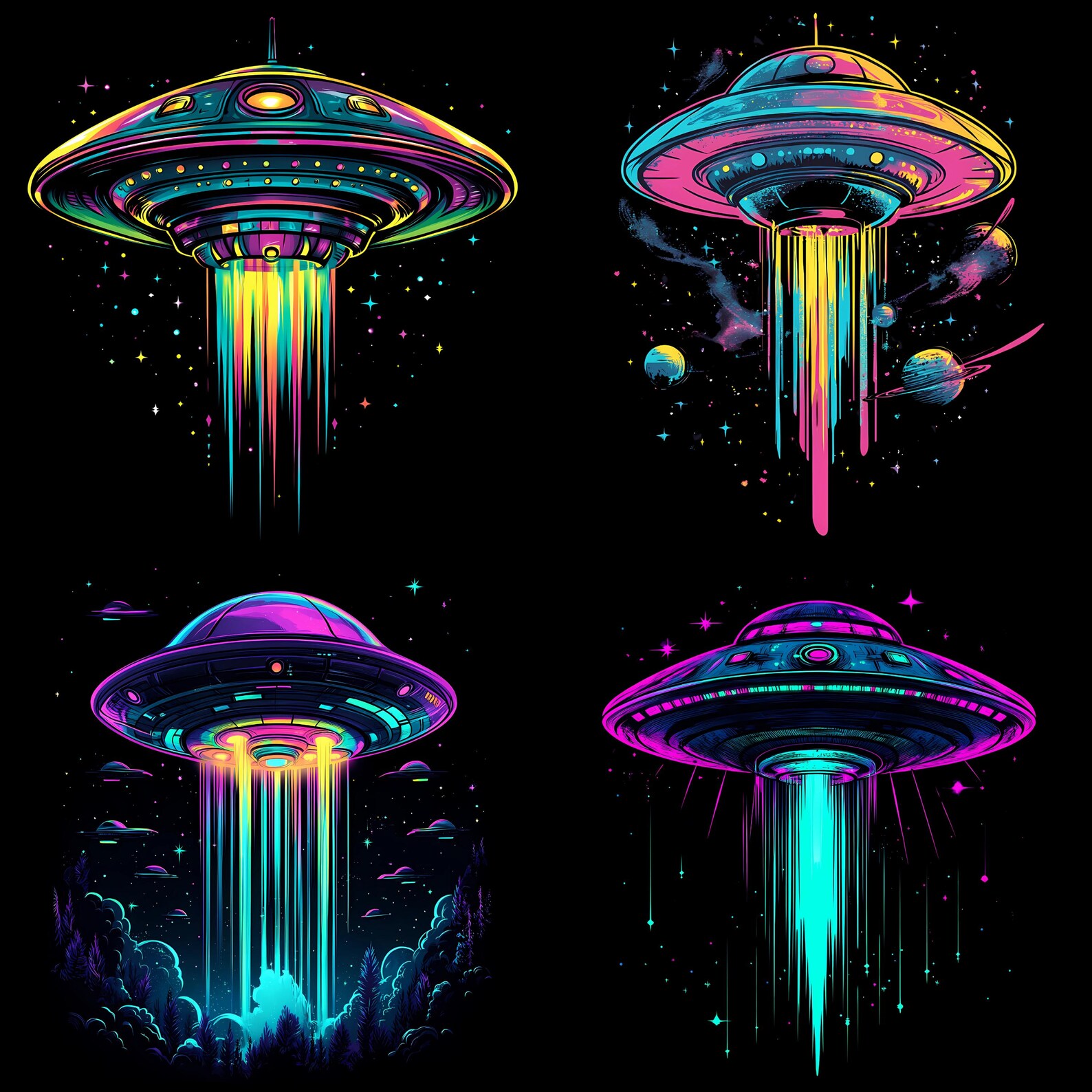 Neon UFO Digital Art - Neon UFO - Neon UFO Clipart - Colorful Alien ...