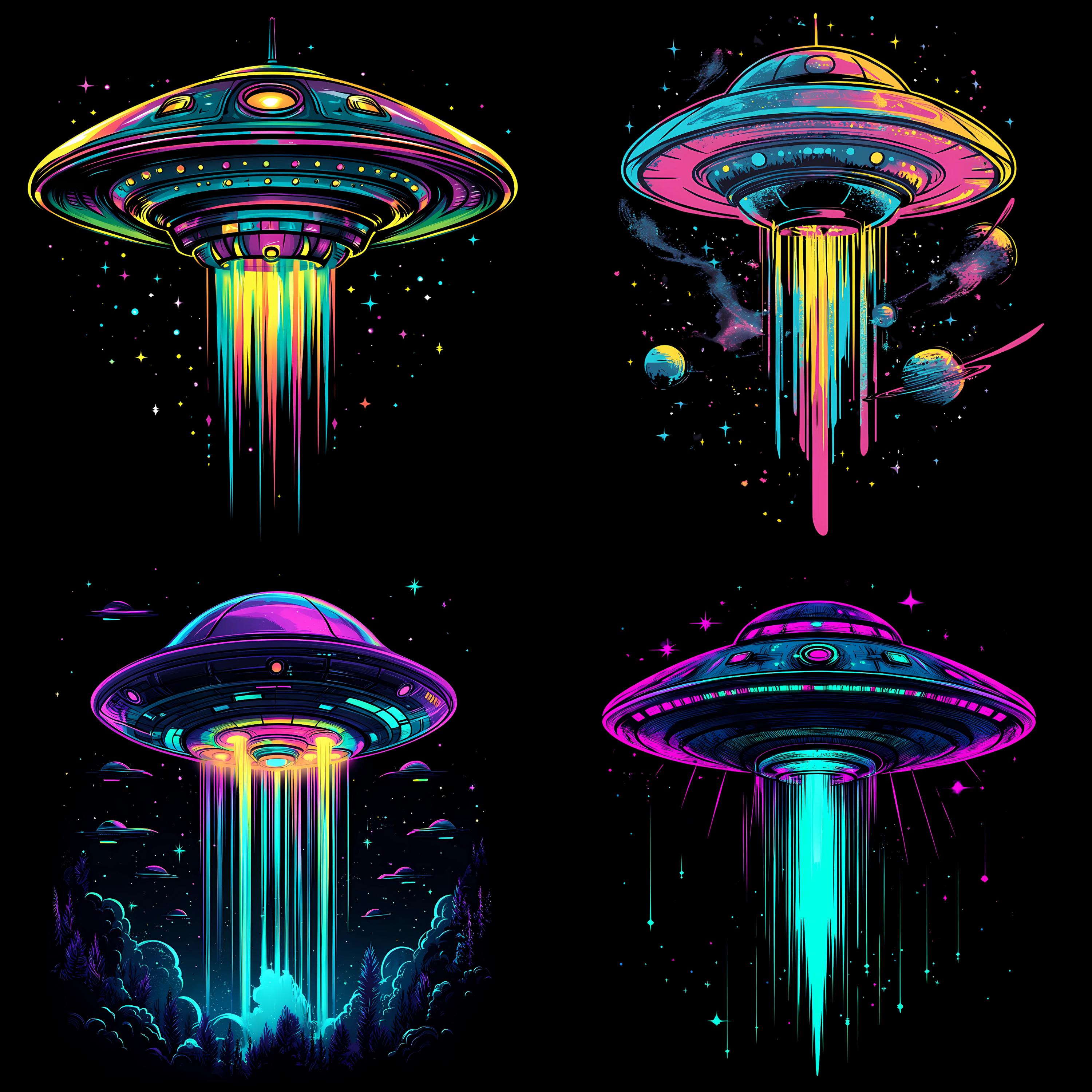 Neon UFO Digital Art - Neon UFO - Neon UFO Clipart - Colorful Alien ...