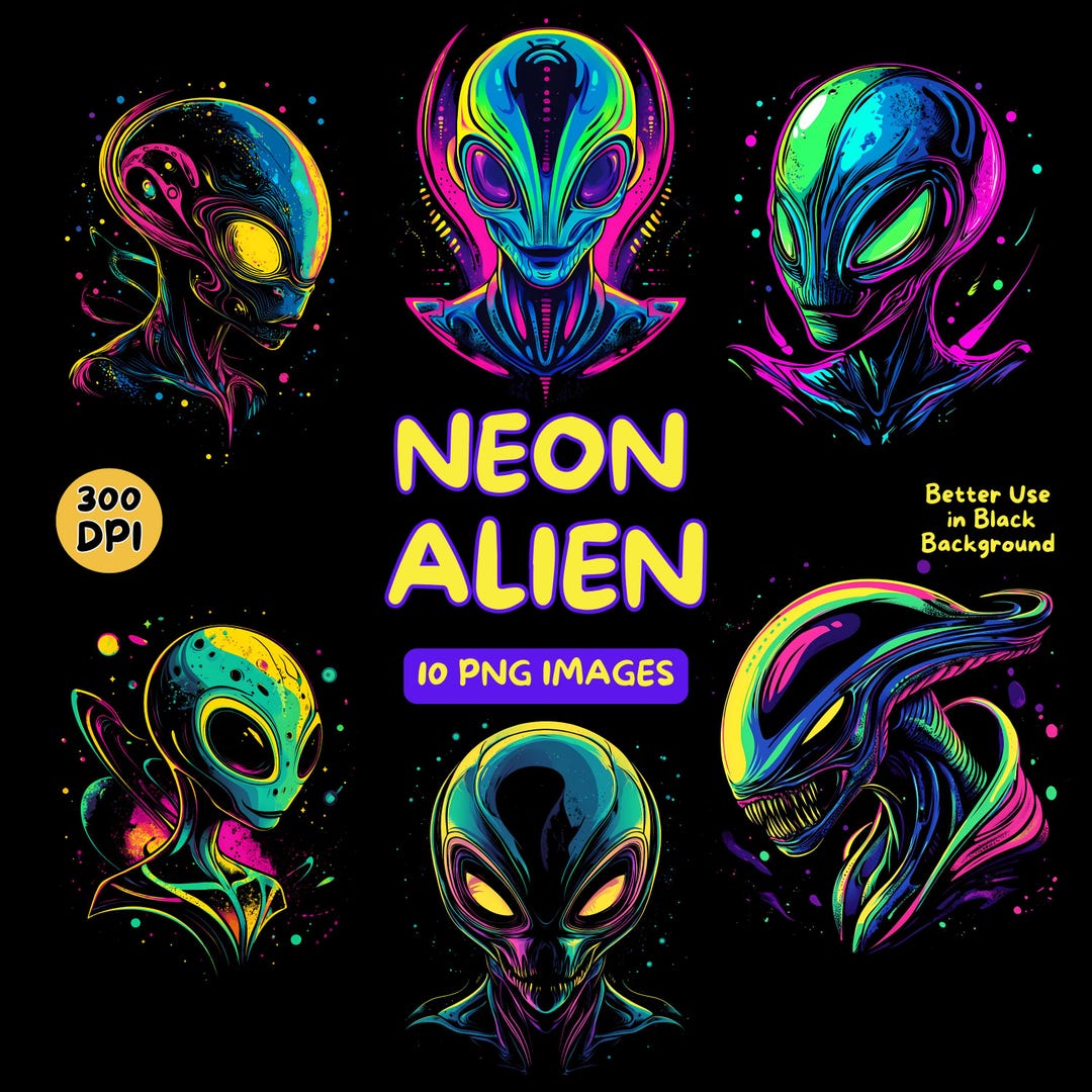 Neon Alien Digital Art - Neon Alien PNG - Neon Alien Clipart - Colorful ...