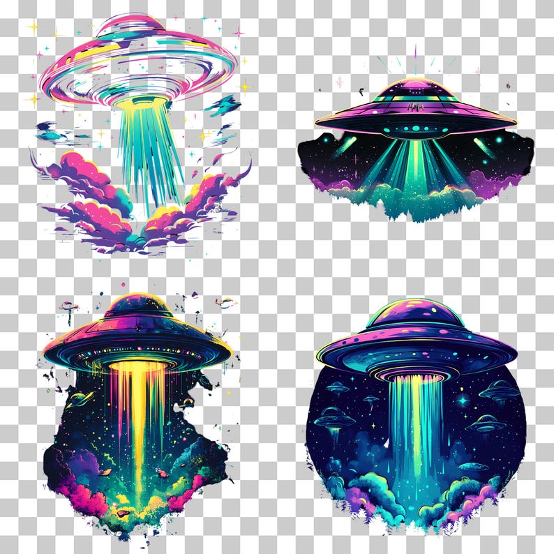 Neon UFO Digital Art - Neon UFO - Neon UFO Clipart - Colorful Alien ...