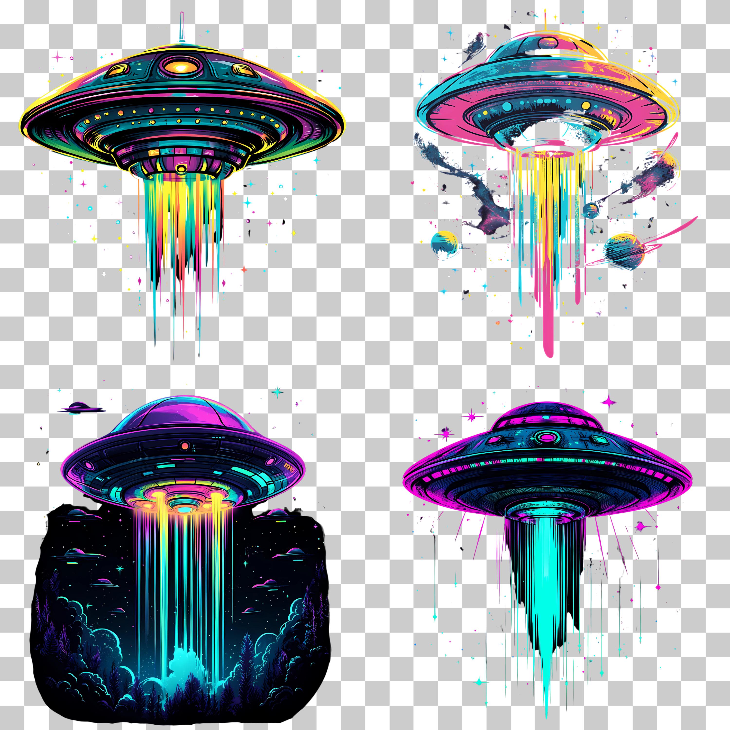 Neon UFO Digital Art - Neon UFO - Neon UFO Clipart - Colorful Alien ...