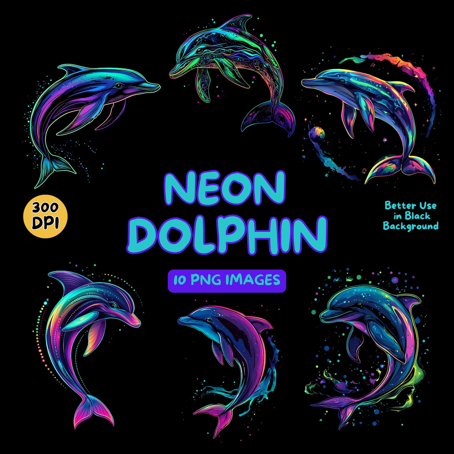 Neon Dolphin Digital Art - Neon Dolphin PNG - Neon Dolphin Clipart ...