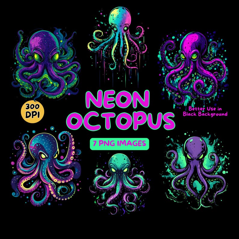Neon Octopus Digital Art - Neon Marine Animal PNG - Neon Clipart ...