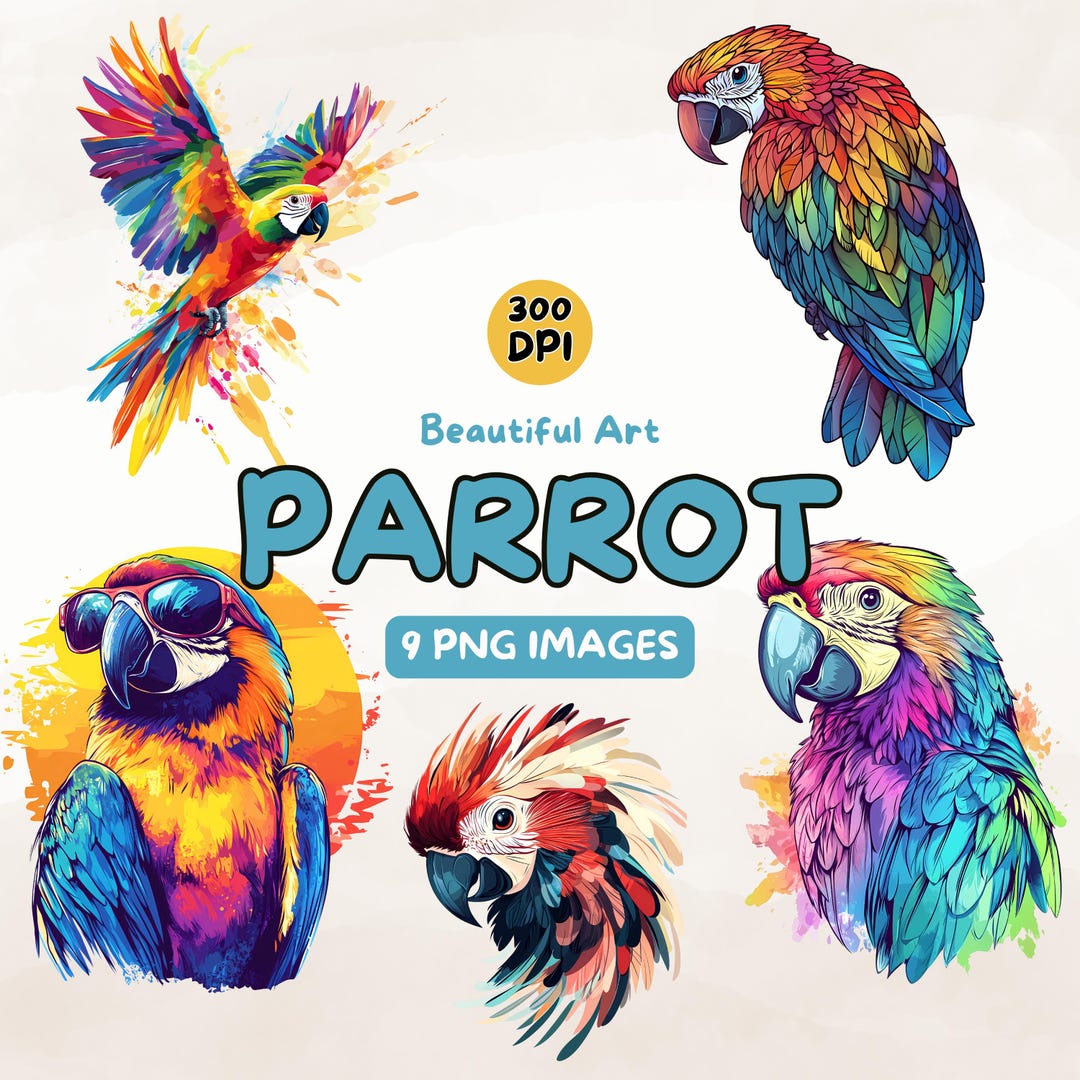 Parrot Art Design Digital Download, Parrot PNG, Bird Clip Art, 300 DPI ...