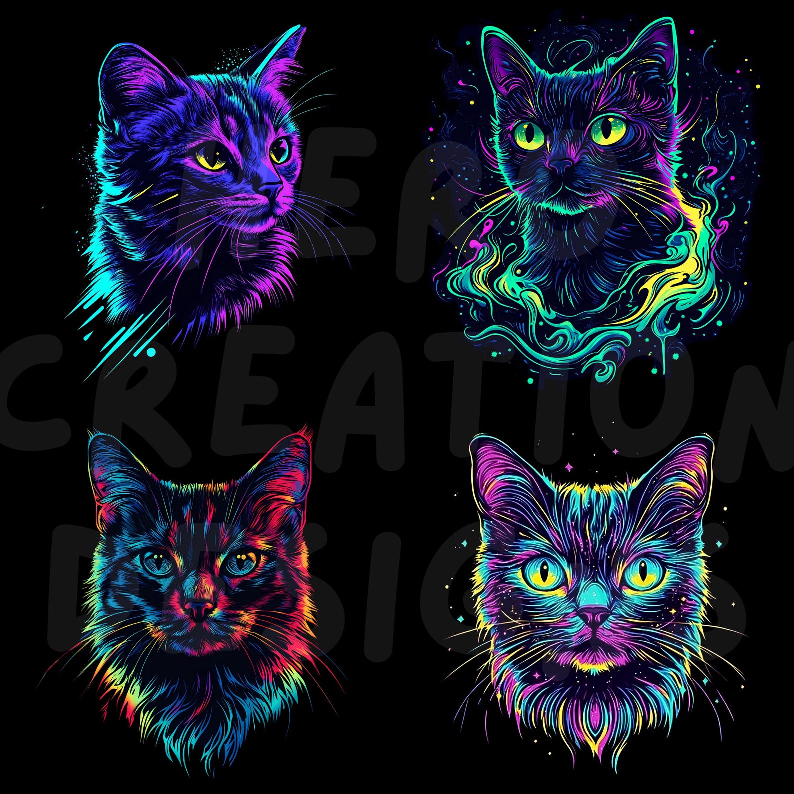 Neon Cat Digital Art - Neon Cat PNG - Neon Cat Clipart - Colorful Cat ...