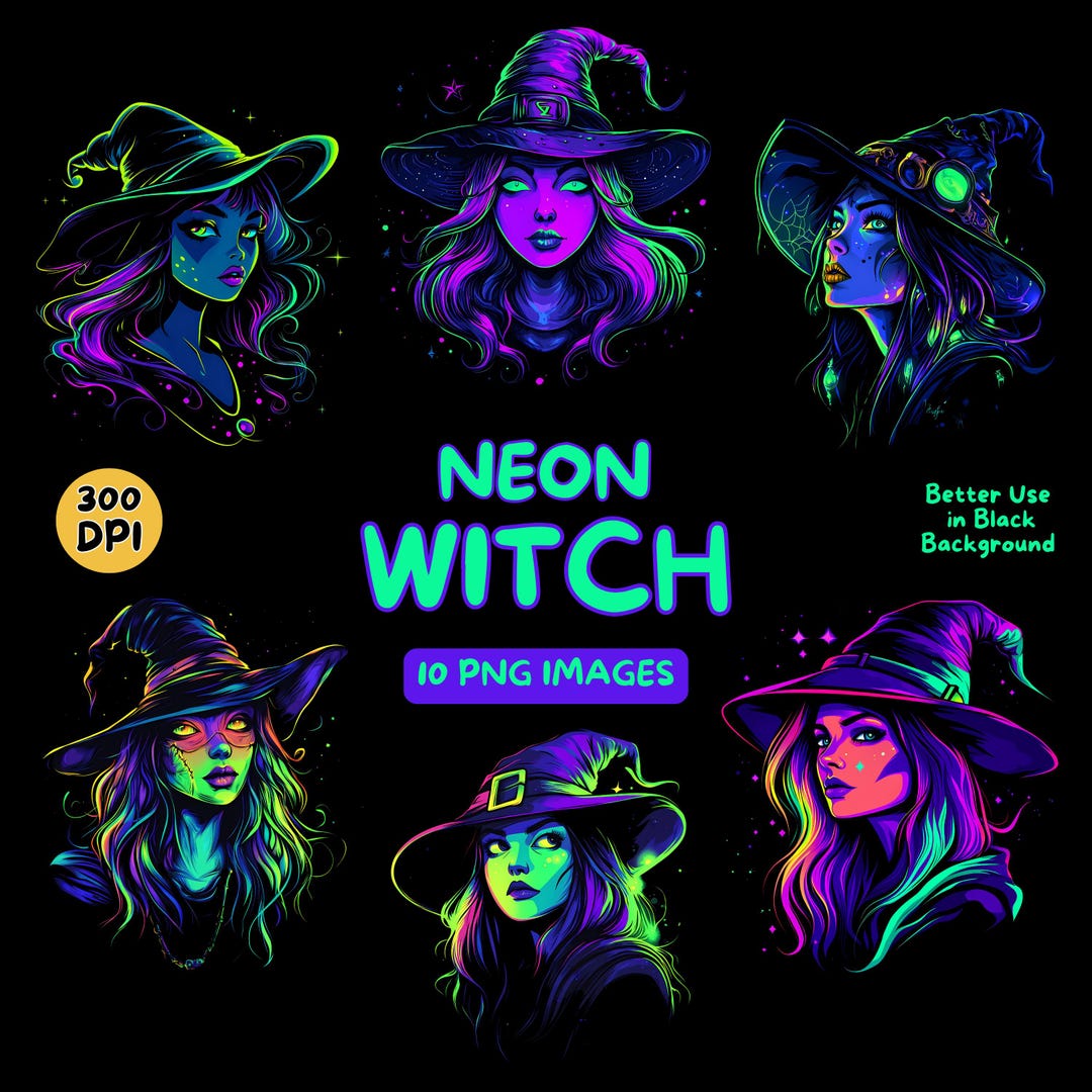 Neon Witch Digital Art - Neon Halloween - Neon Witch Clipart ...