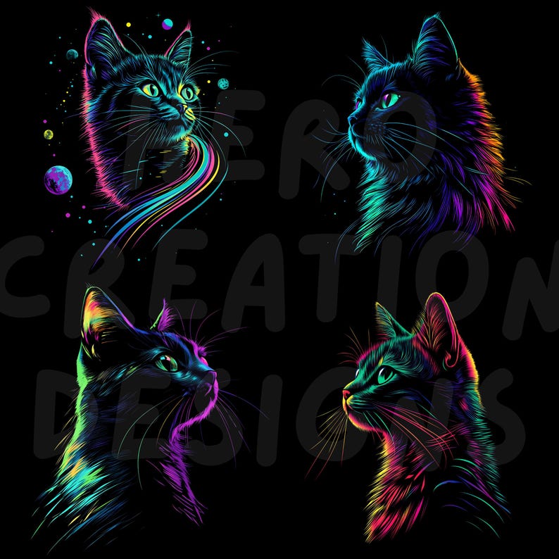 Neon Cat Digital Art - Neon Cat PNG - Neon Cat Clipart - Colorful Cat ...