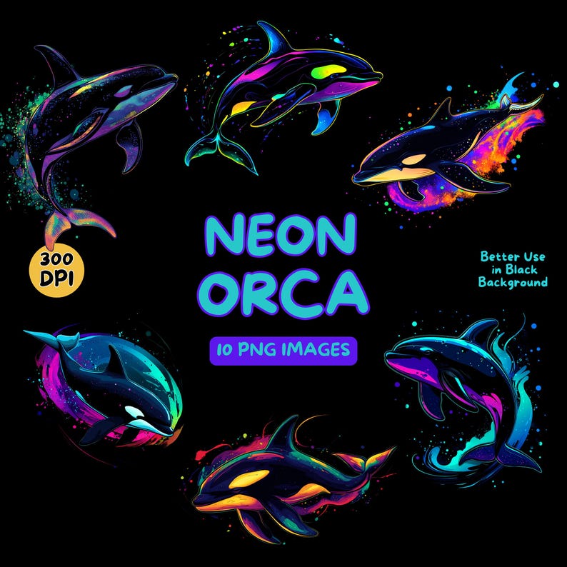 Neon Orca Digital Art - Neon Orca PNG - Neon Orca Clipart - Colorful ...