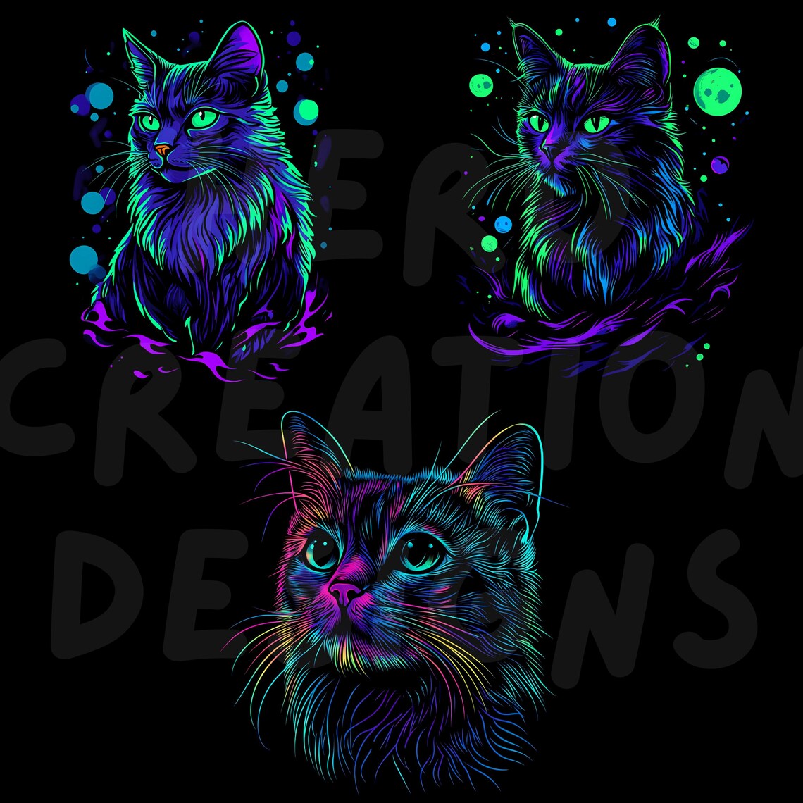 Neon Cat Digital Art - Neon Cat PNG - Neon Cat Clipart - Colorful Cat ...