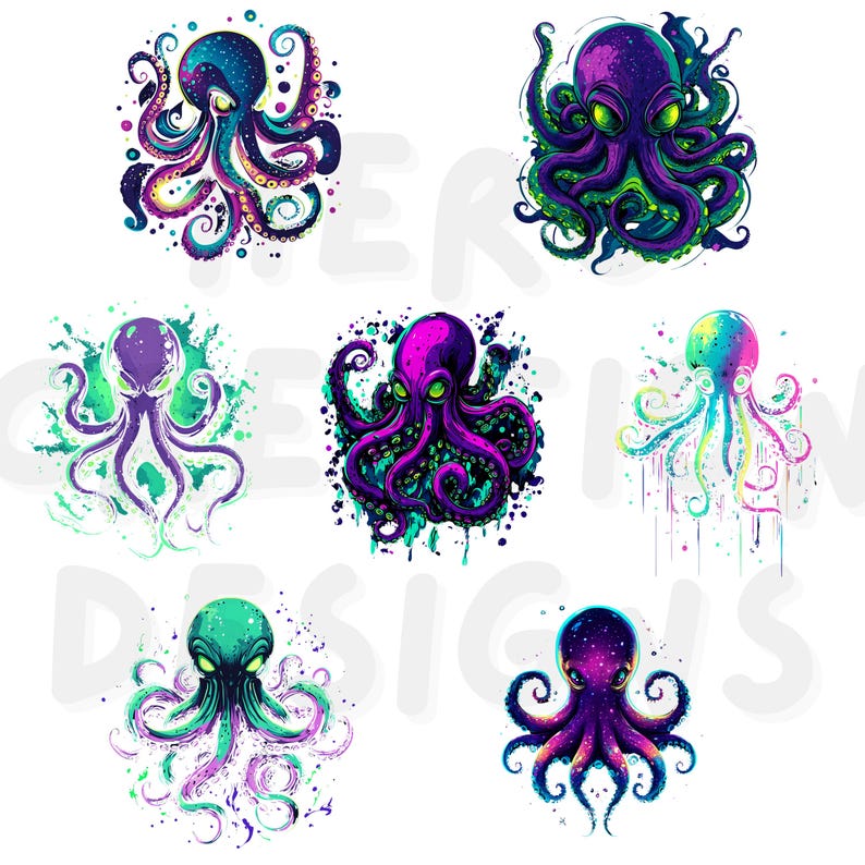 Neon Octopus Digital Art - Neon Marine Animal PNG - Neon Clipart ...