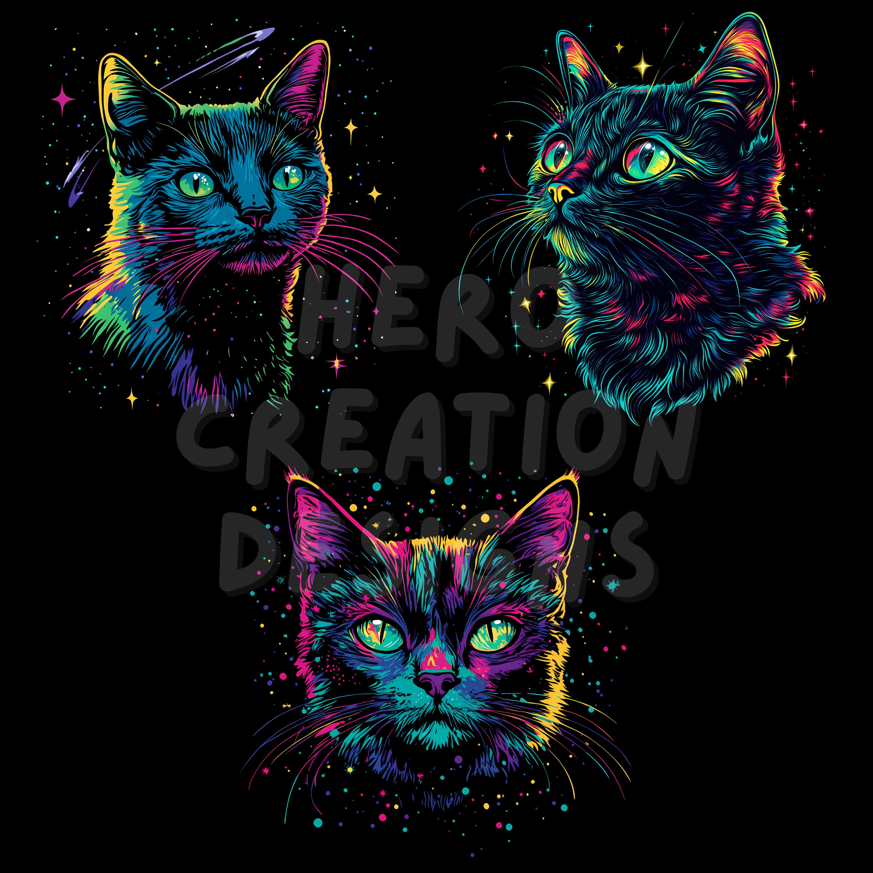 Neon Cosmic Cat Digital Art - Neon Cat PNG - Neon Clipart - Colorful ...