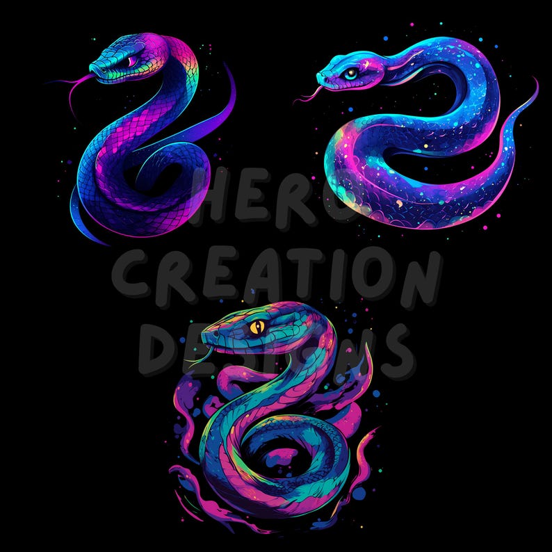 Neon Snake Digital Art - Neon Snake PNG - Neon Snake Clipart - Colorful ...