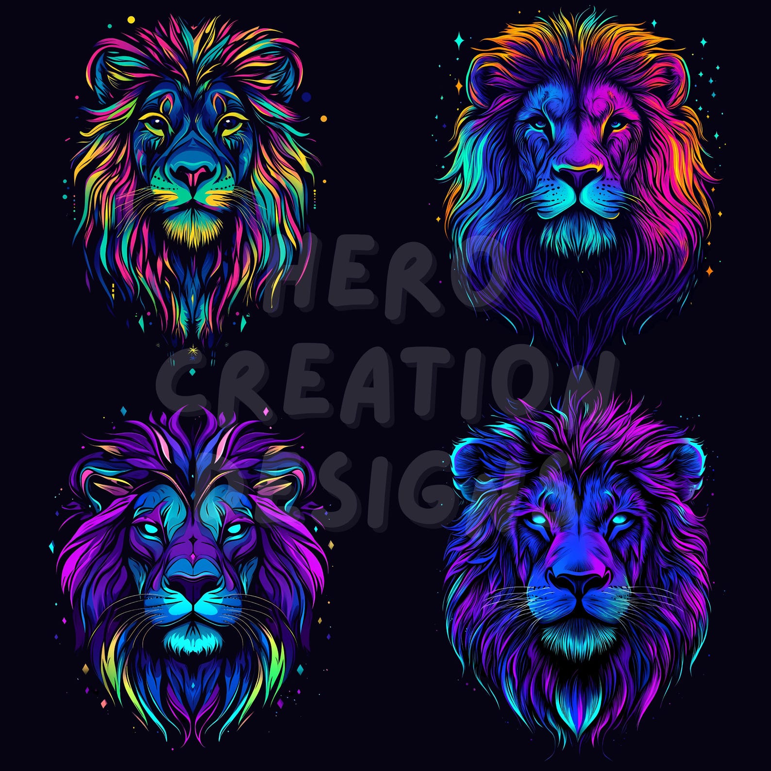 Neon Lion Digital Art - Neon Lion PNG - Neon Lion Clipart - Colorful ...