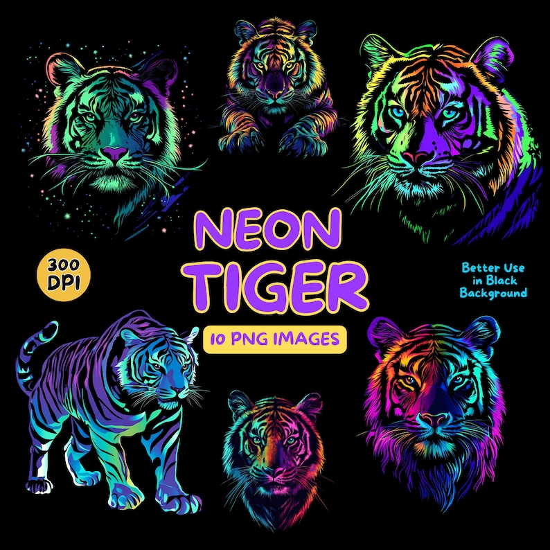 Neon Tiger Digital Art - Neon Tige PNG - Neon Tiger Clipart - Colorful ...