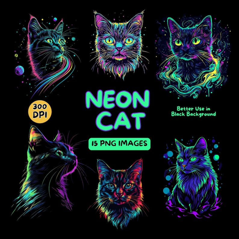 Neon Cat Digital Art - Neon Cat PNG - Neon Cat Clipart - Colorful Cat ...