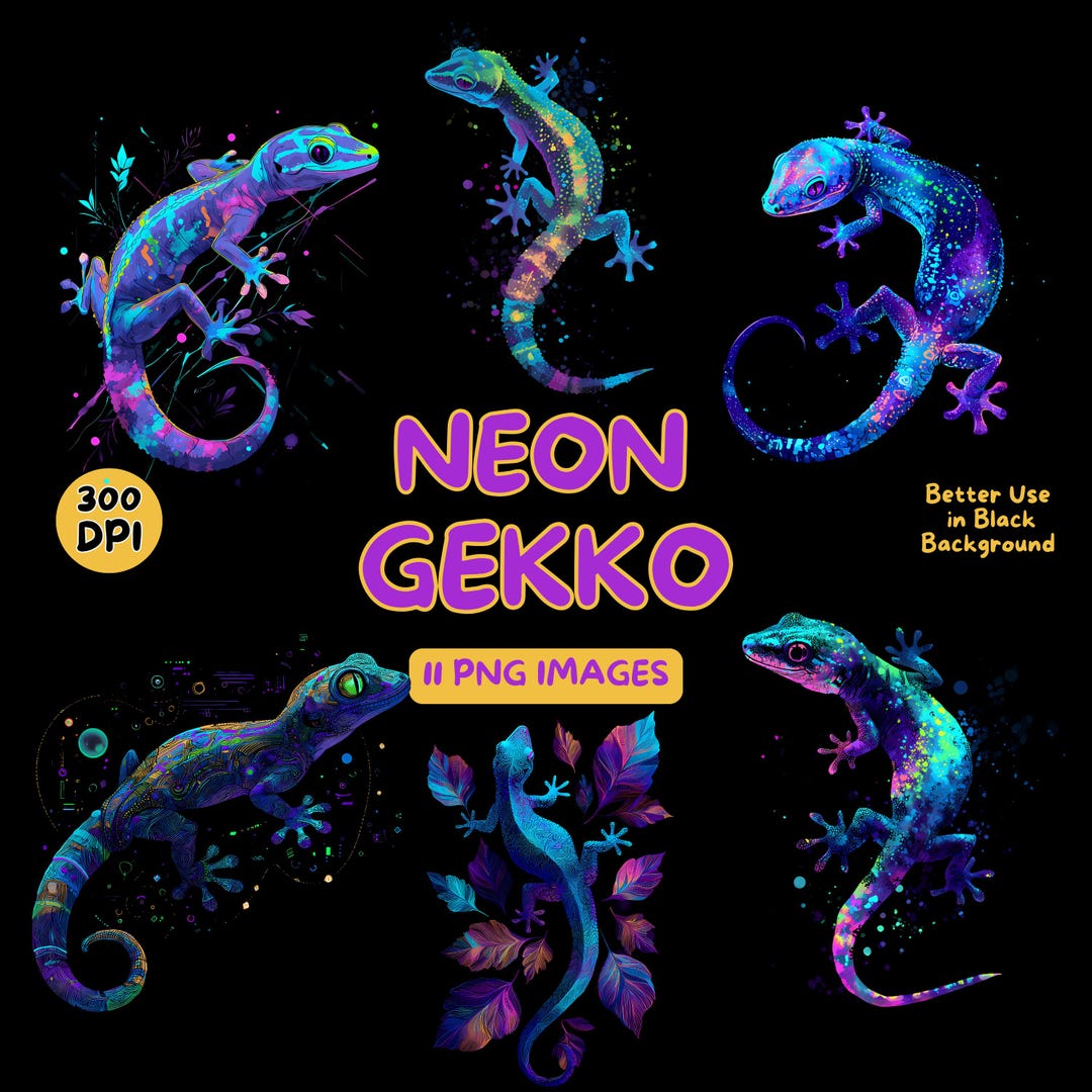 Neon Gekko Digital Art - Neon Gekko PNG - Neon Reptile Clipart ...