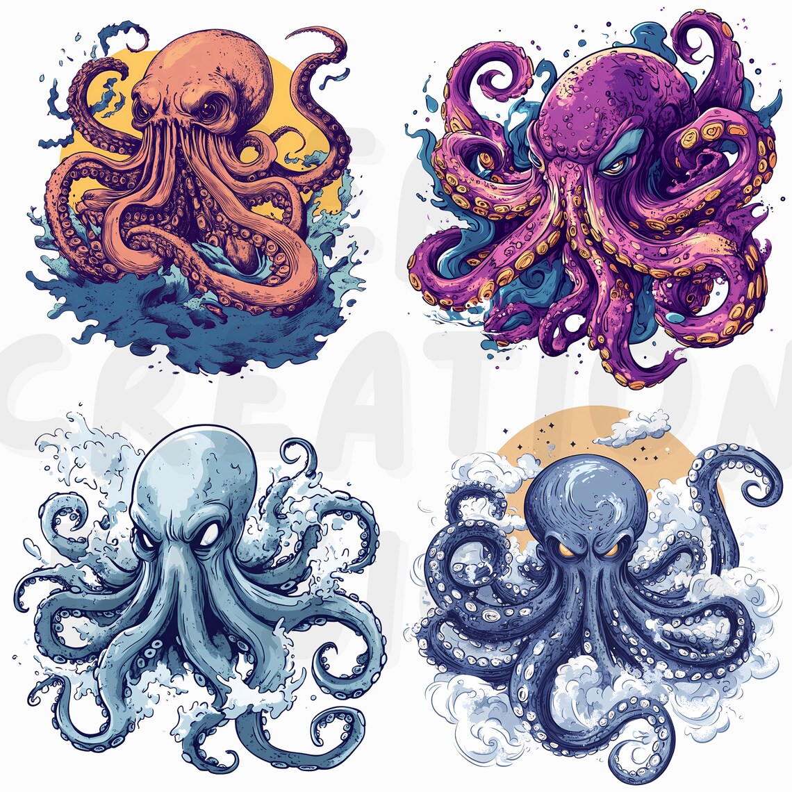 Kraken Art Design Digital Download, Kraken PNG, Monster Clip Art, 300 DPI, Commercial Use Kraken ...
