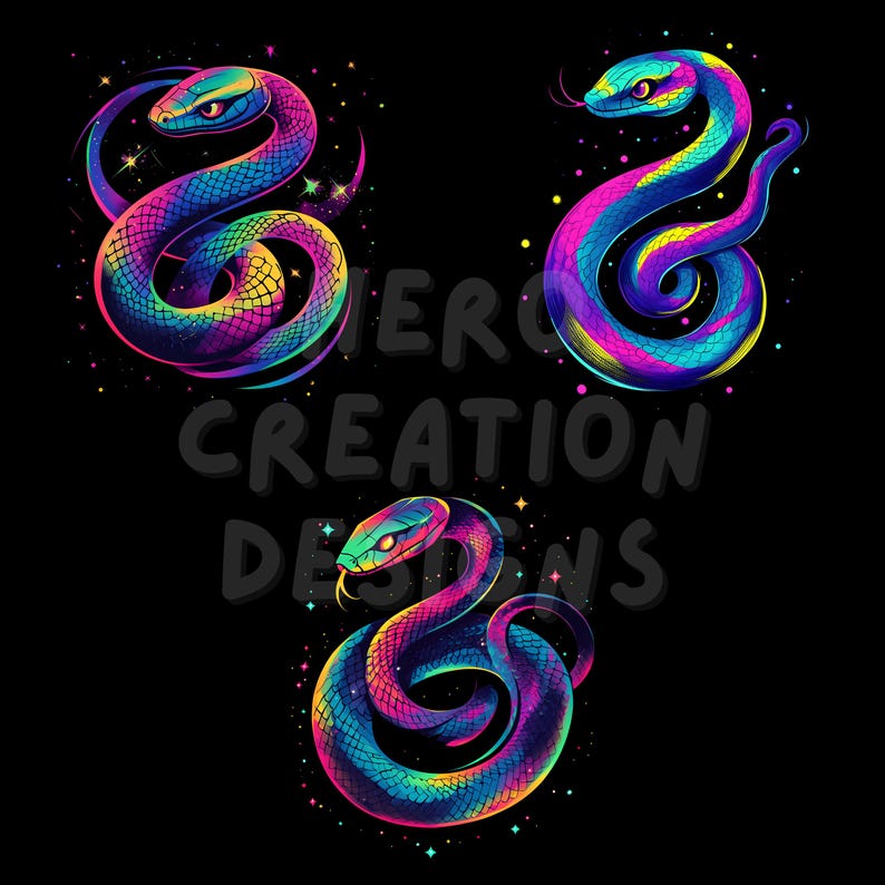 Neon Snake Digital Art - Neon Snake PNG - Neon Snake Clipart - Colorful ...