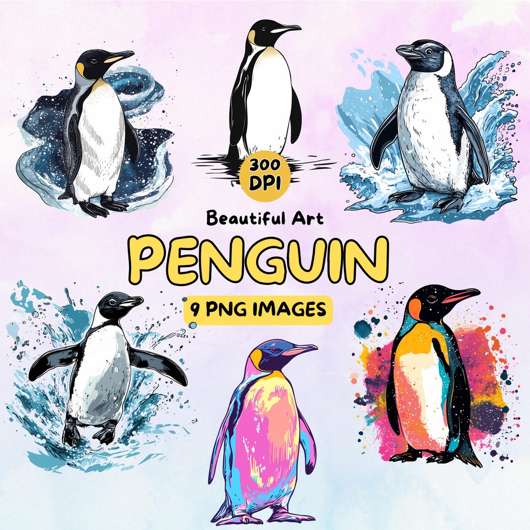 Penguin Art Design Digital Download, Penguin PNG, 300 DPI, Commercial ...