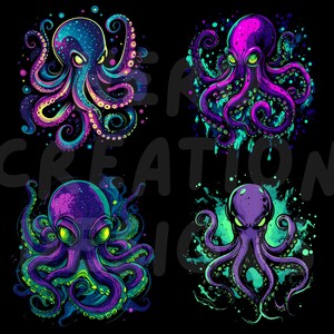 Neon Octopus Digital Art - Neon Marine Animal PNG - Neon Clipart ...
