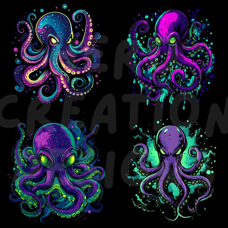 Neon Octopus Digital Art - Neon Marine Animal PNG - Neon Clipart ...