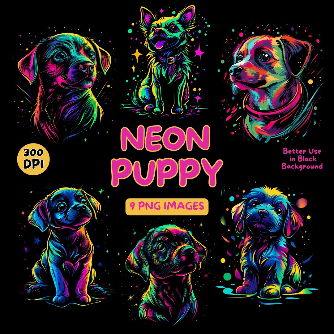 Neon Puppy Digital Art - Neon Puppy PNG - Neon Puppy Clipart - Colorful ...