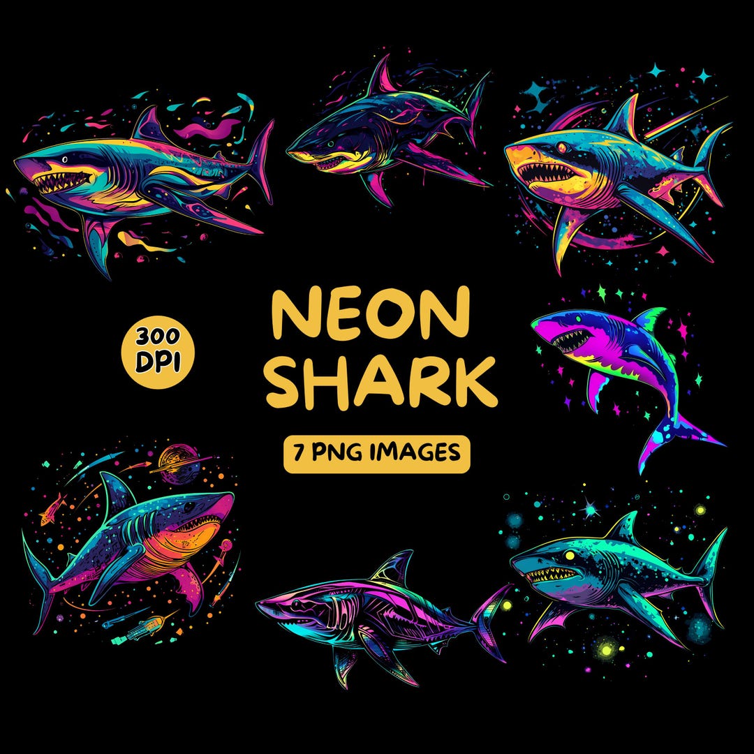 Neon Shark Digital Art - Neon Shark PNG - Neon Shark Clipart - Colorful ...