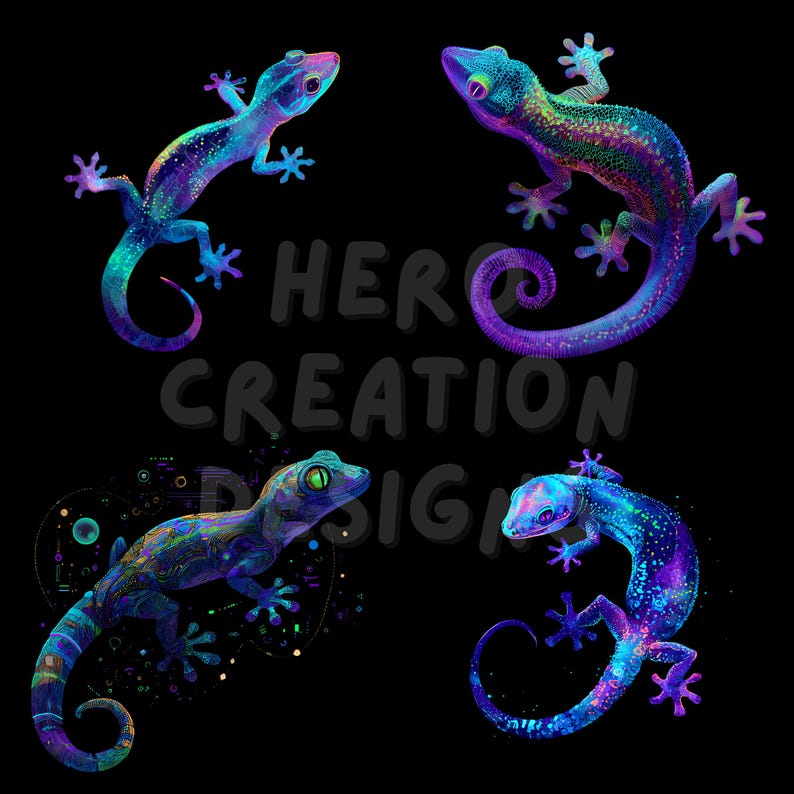 Neon Gekko Digital Art - Neon Gekko PNG - Neon Reptile Clipart ...