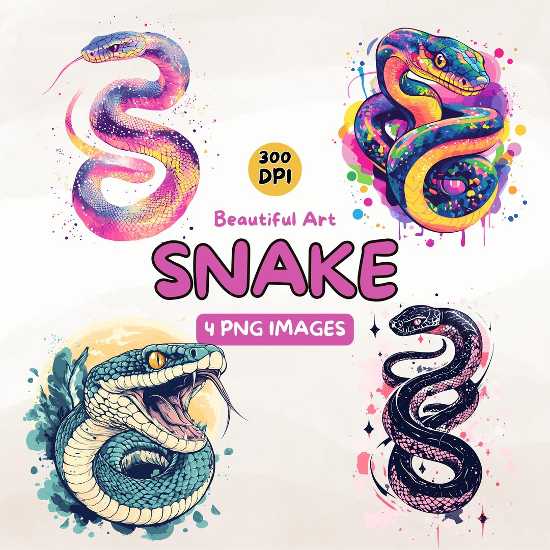 Snake Art Design Digital Download, Snake PNG, Snake Clip Art, 300 DPI ...