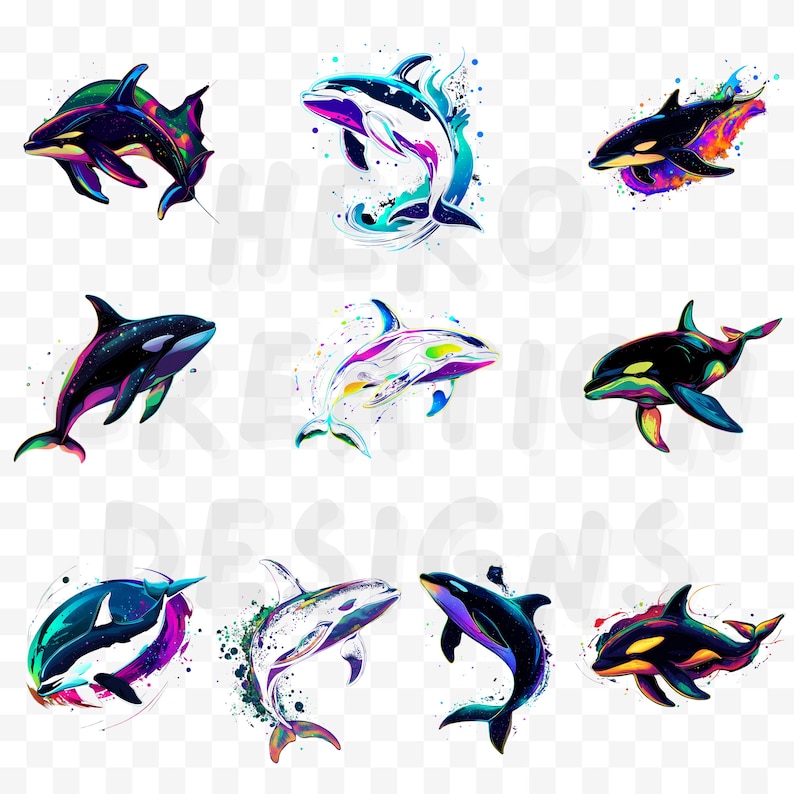 Neon Orca Digital Art - Neon Orca PNG - Neon Orca Clipart - Colorful ...