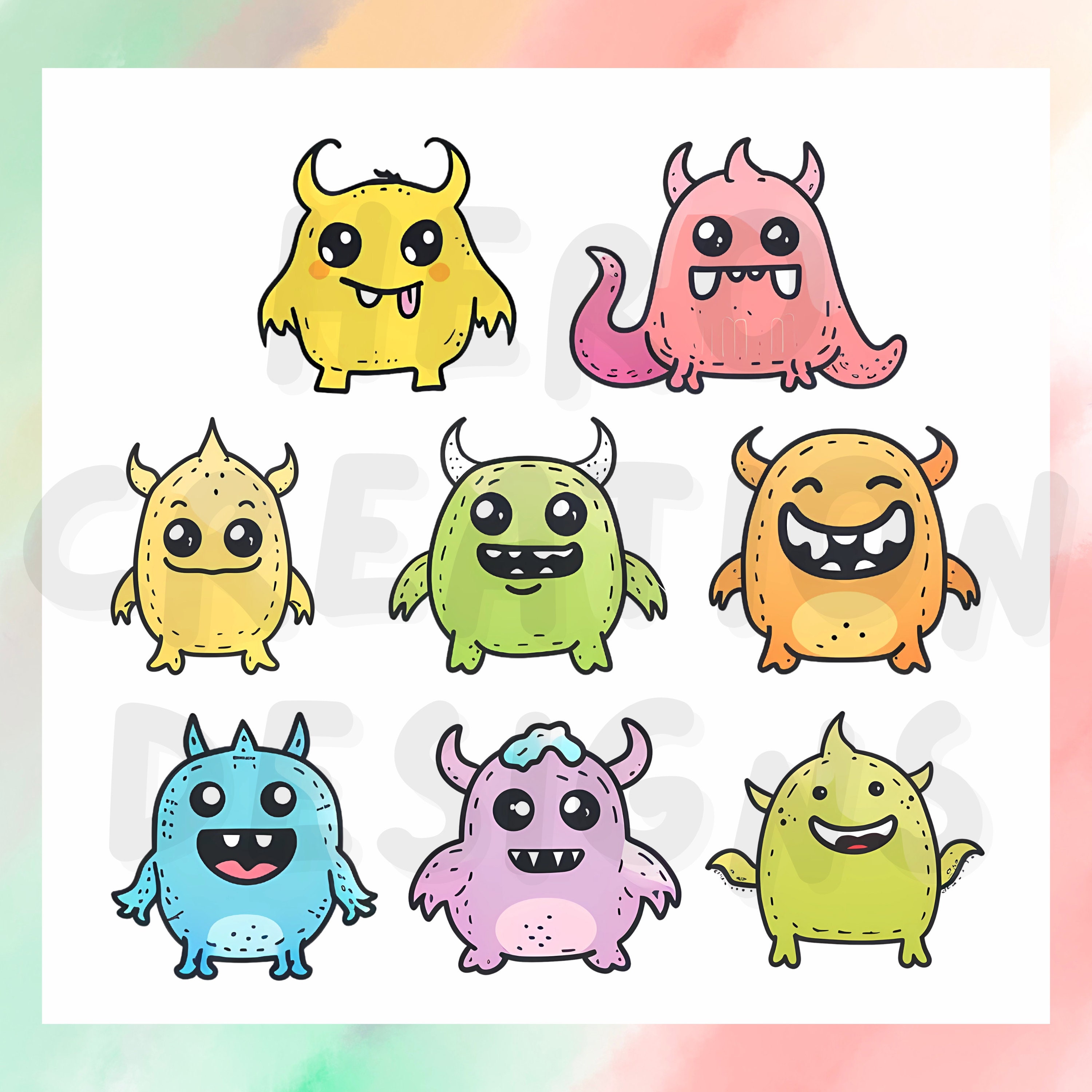 Cute Minster Clipart Bundle - Monster PNG - Cartoon Monster - Monster ...