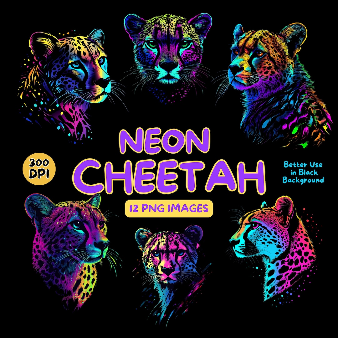 Neon Cheetah Digital Art - Neon Cheetah PNG - Neon Clipart - Colorful ...