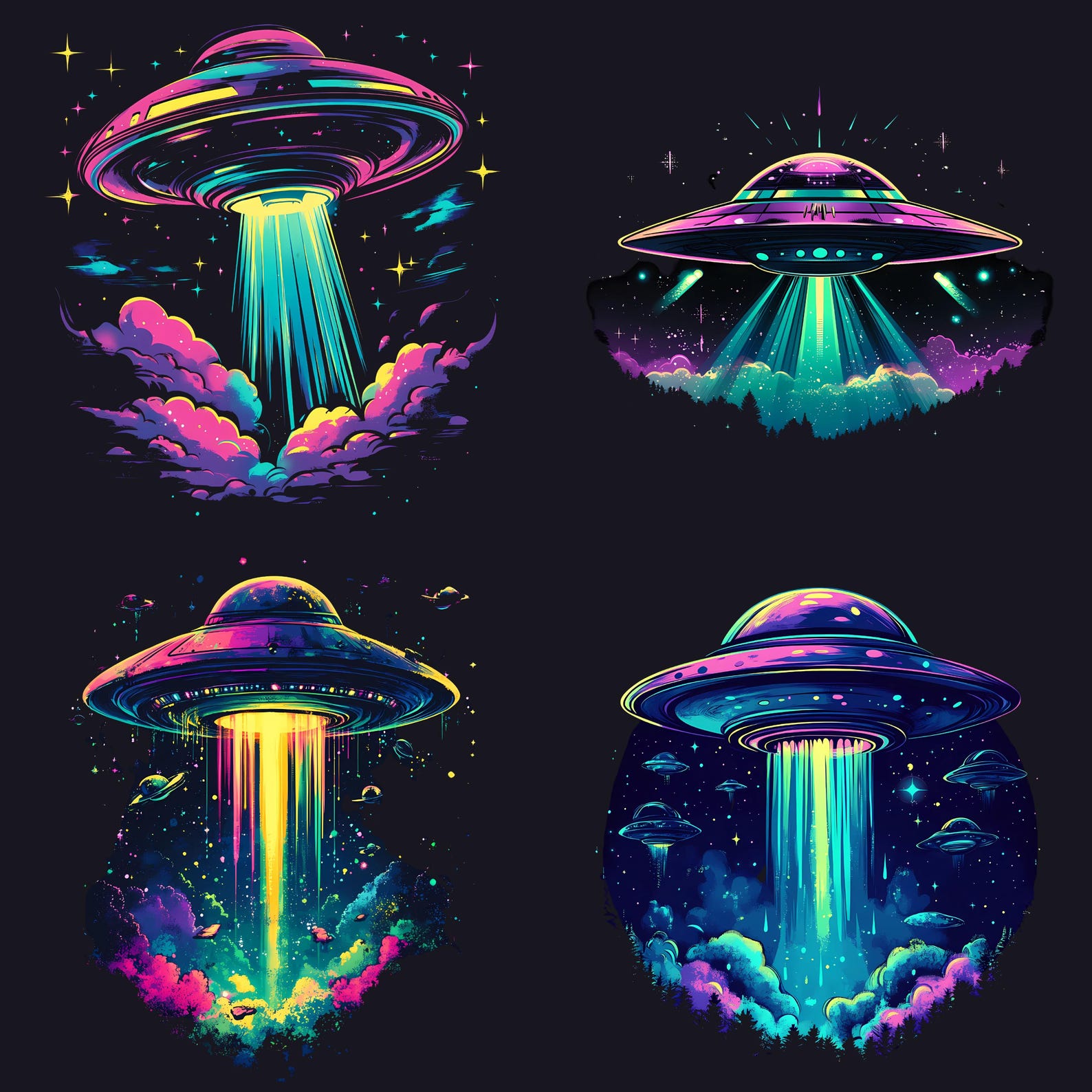Neon UFO Digital Art - Neon UFO - Neon UFO Clipart - Colorful Alien ...
