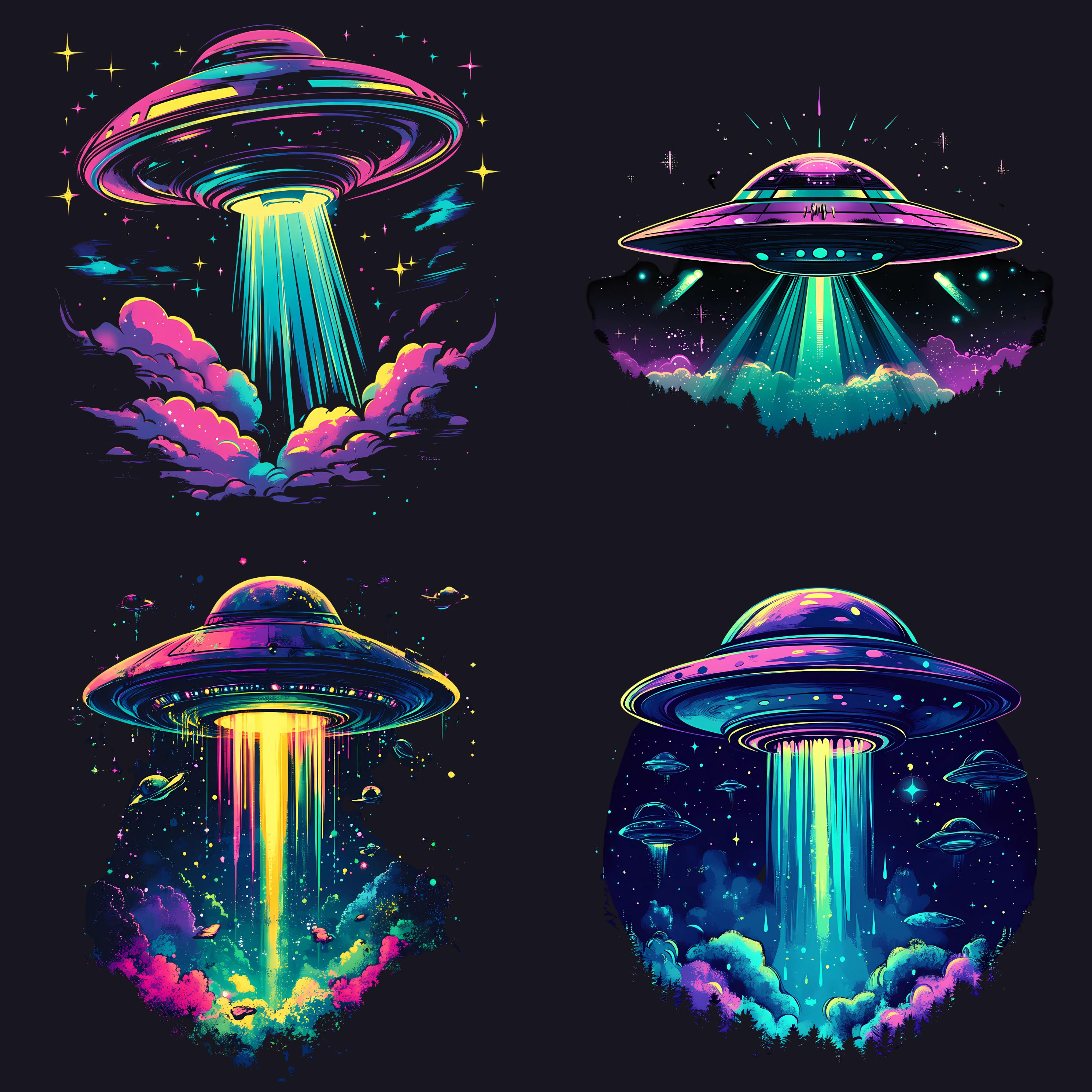 Neon UFO Digital Art - Neon UFO - Neon UFO Clipart - Colorful Alien ...