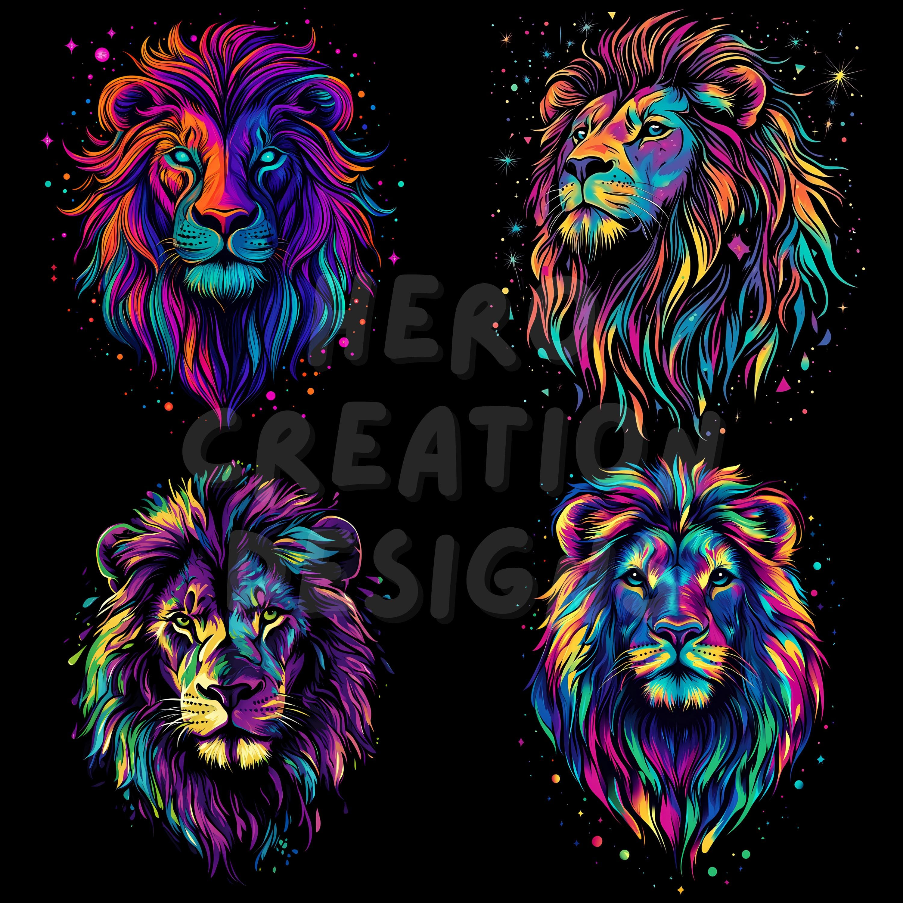 Neon Lion Digital Art - Neon Lion PNG - Neon Lion Clipart - Colorful ...