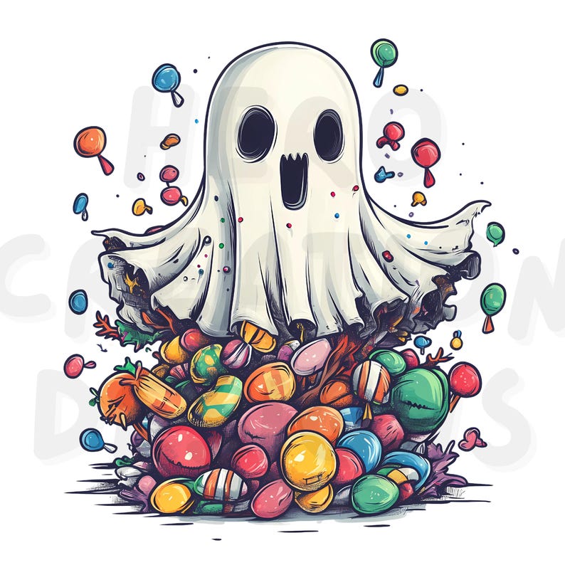 Cute Ghost With Candy Design Digital Download - Beautiful Halloween PNG ...