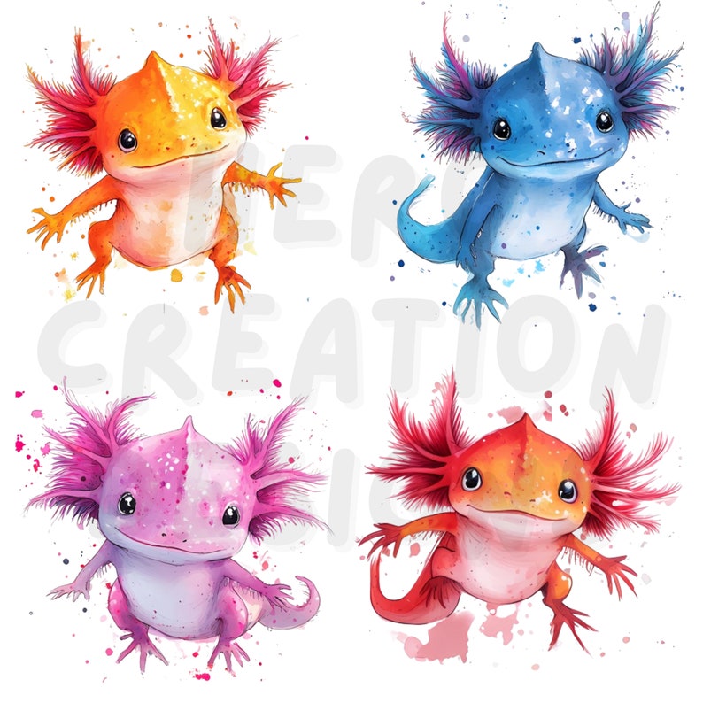Watercolor Axololts Clipart Bundle Axololts PNG Clipart Colorful ...