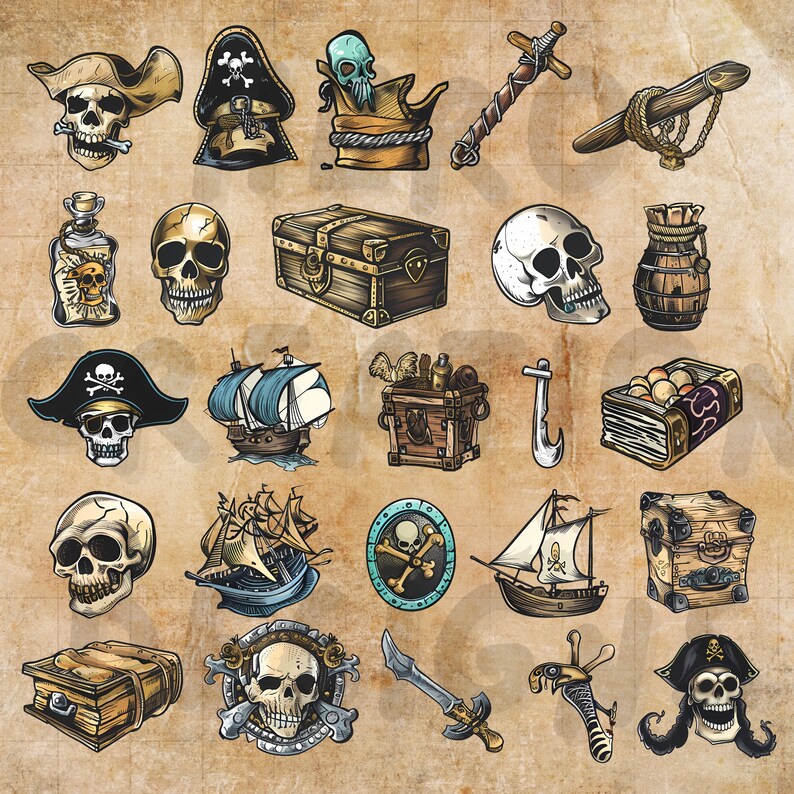 Pirate-theme Clipart Bundle 50 PNG Pirates Pirate Ship Pirate Skull ...