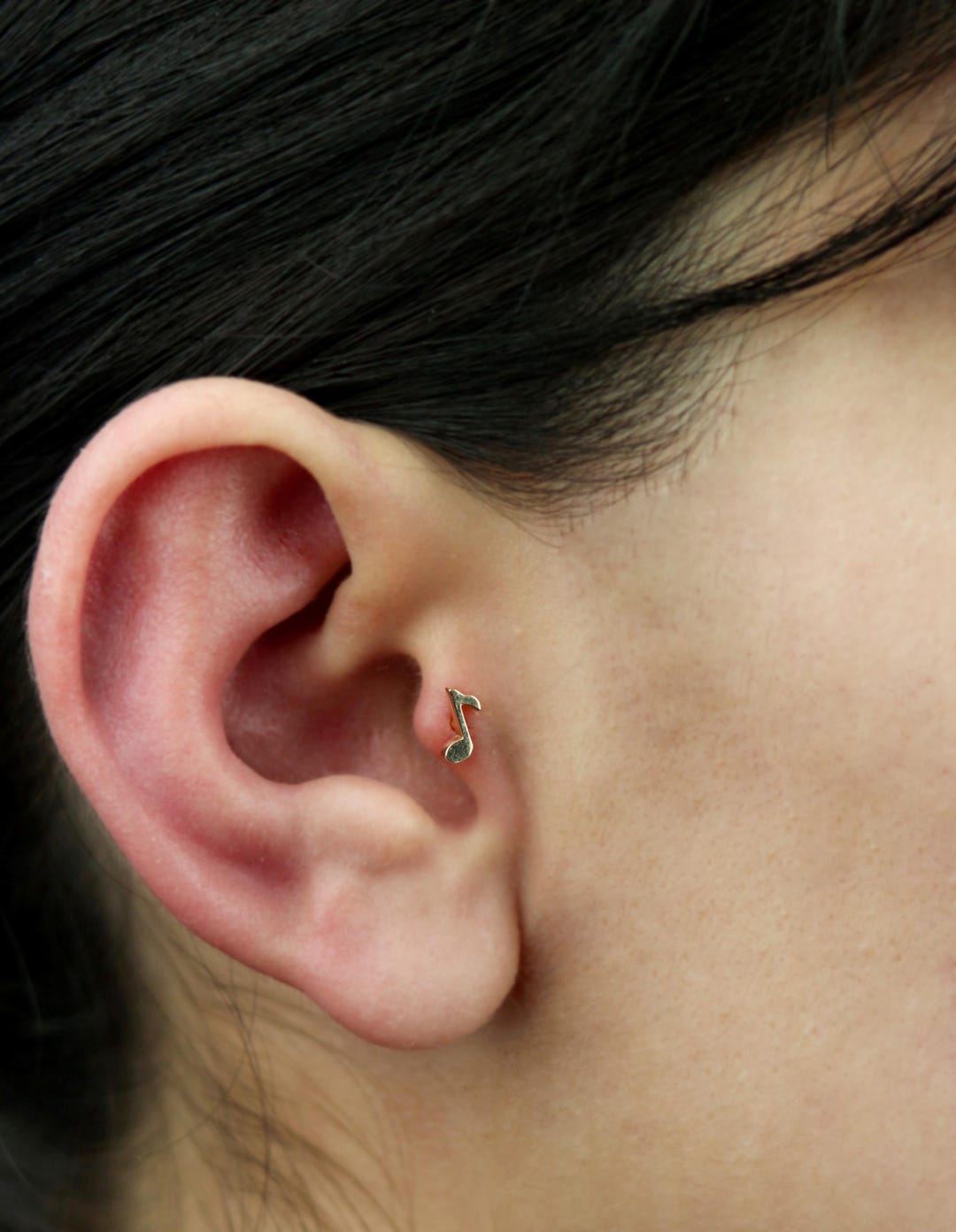 14K Solid Gold Music Note Piercing, Minimalist Tragus Piercing, Gold ...