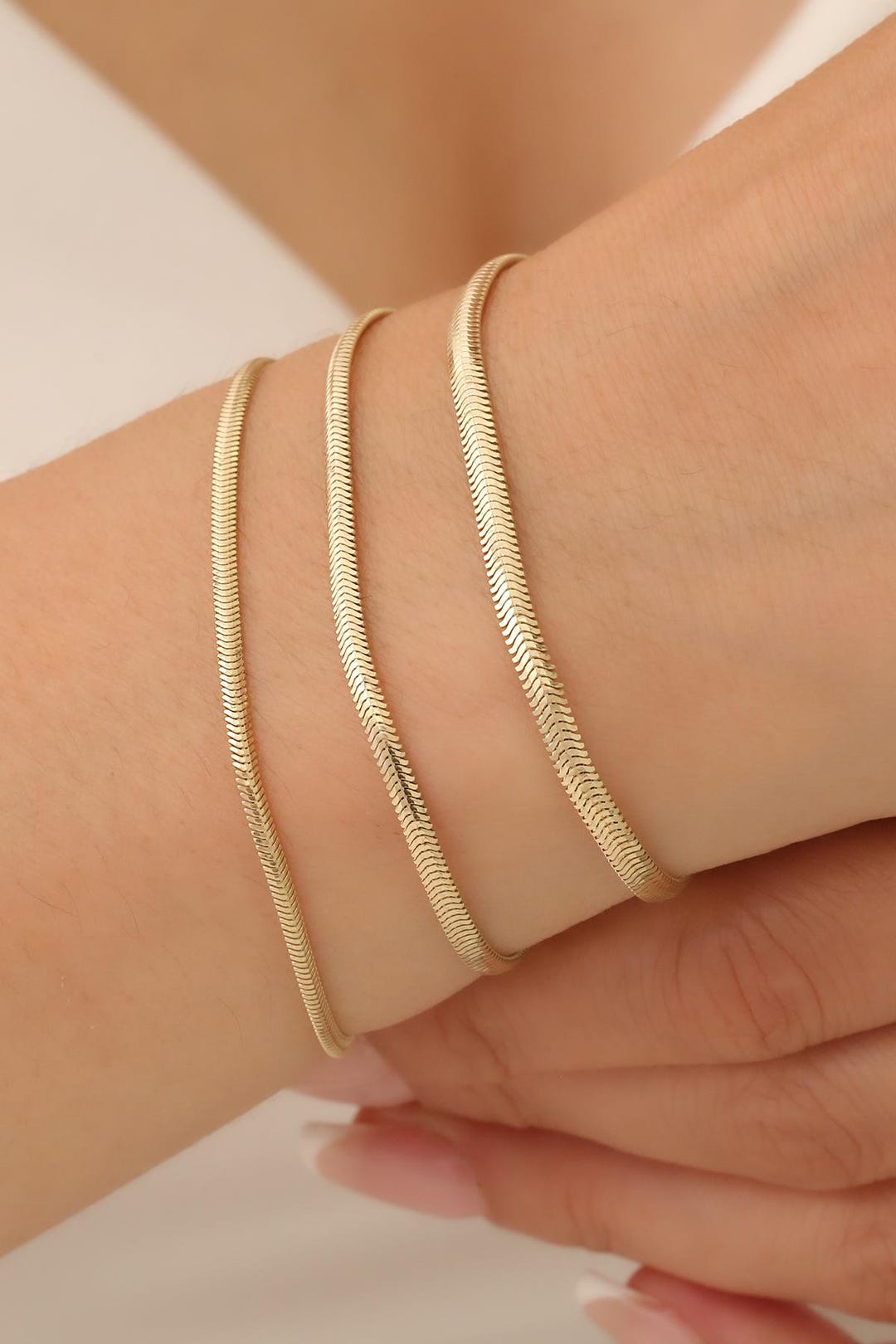 14k Solid Gold Snake Chain Bracelet, Dainty Minimalist Snake Chain ...