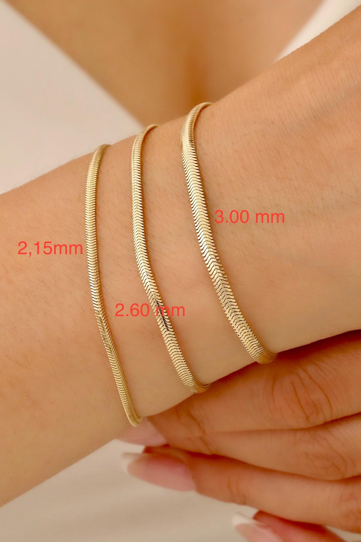14k Solid Gold Snake Chain Bracelet, Dainty Minimalist Snake Chain ...